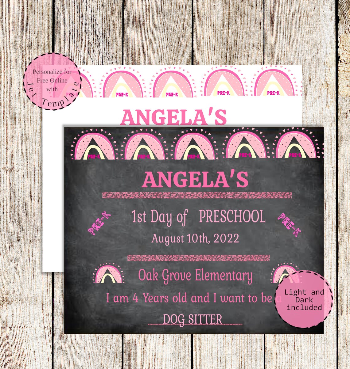 Editable First Day of School Sign Rainbow Pre K Back to - Etsy