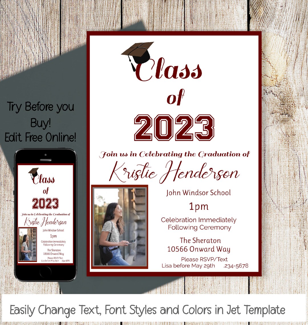 Graduation Invitation Template, Photo Invite, Graduation Celebration ...