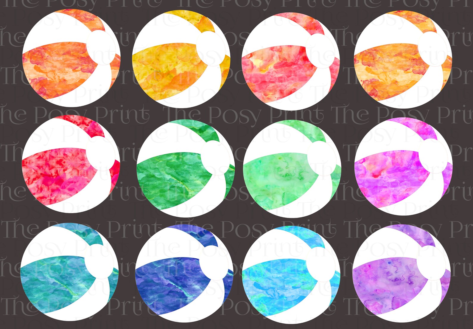 Beach Ball Clipart Watercolor PNG Printable Clip Art 12 - Etsy