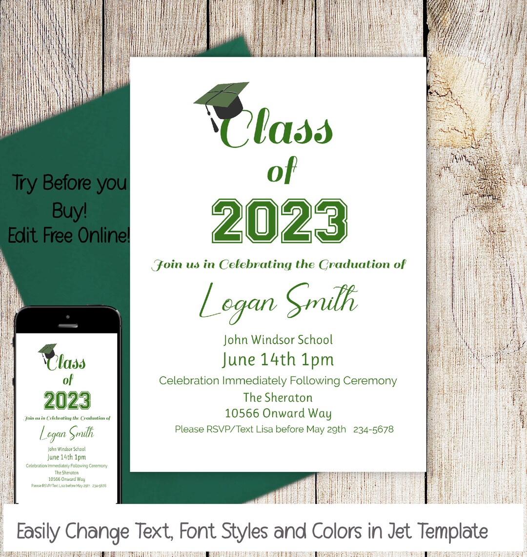 Graduation Invitation Template, Graduation Celebration, Green ...