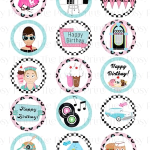 Retro 50's Cupcake Topper, Retro Diner, 50's Sock Hop, Jukebox, 2 Inch ...