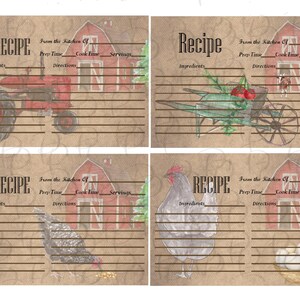 Farm Recipe Cards, Country Recipe Cards, 4x6 Printable Recipe Cards ...