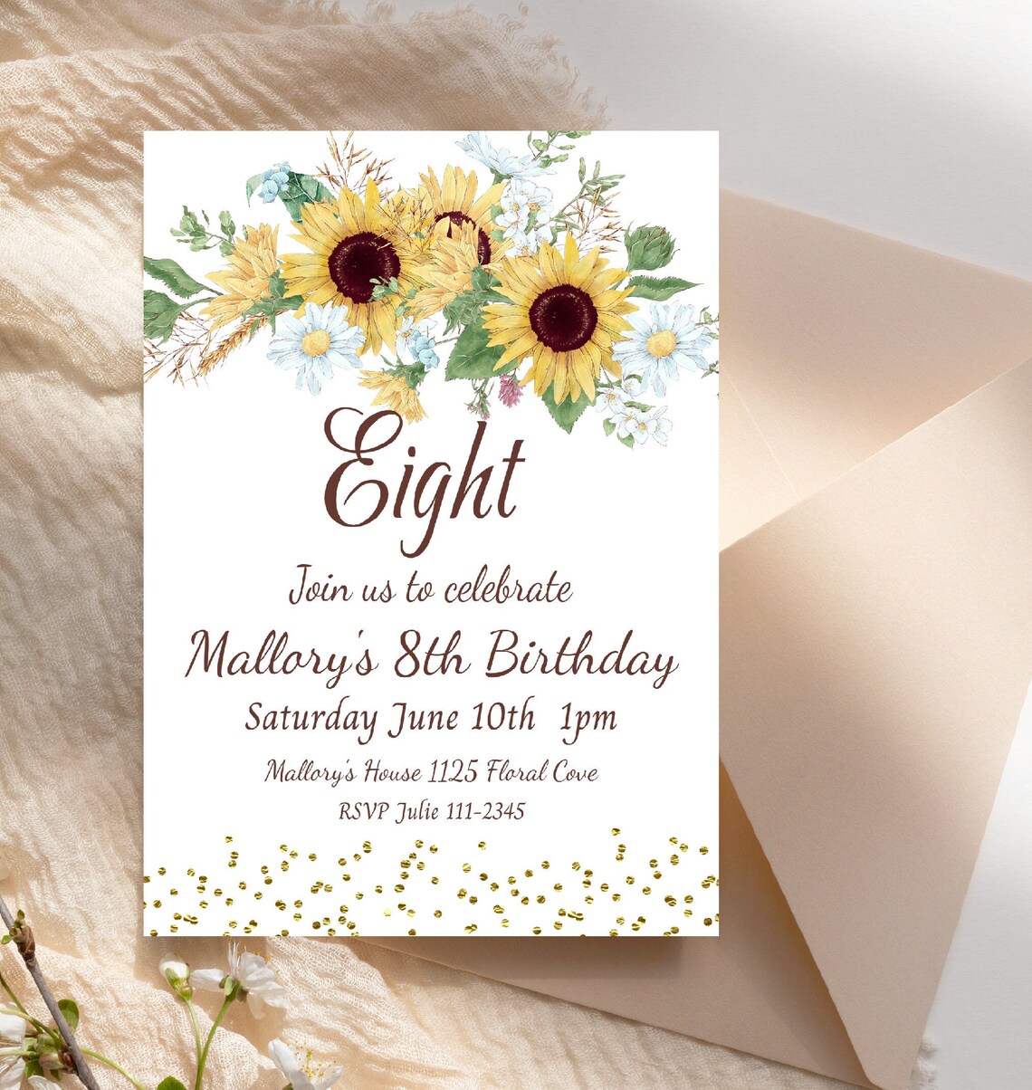 Sunflower Birthday Editable 8th Birthday Invitation Editable - Etsy