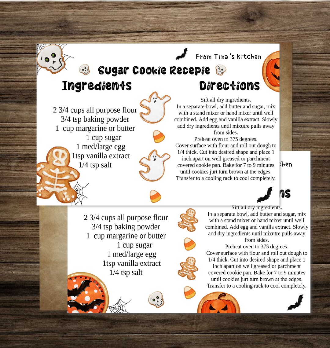Halloween Recipe Cards, Halloween Cookies, Two Recipe Card Designs, 4x6 ...