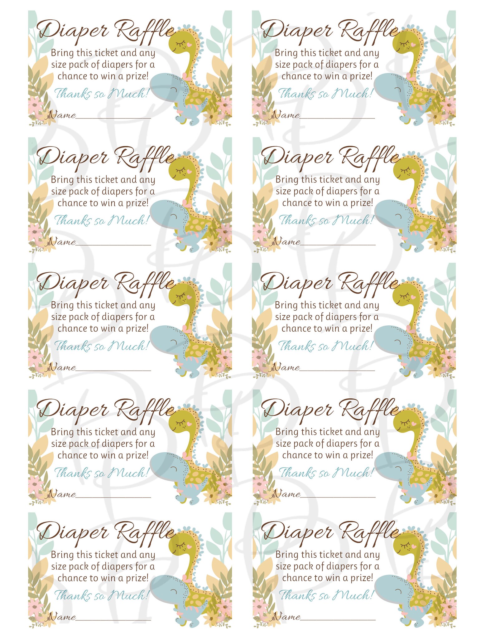 Dinosaur Diaper Raffle Ticket Editable Diaper Raffle DIY | Etsy