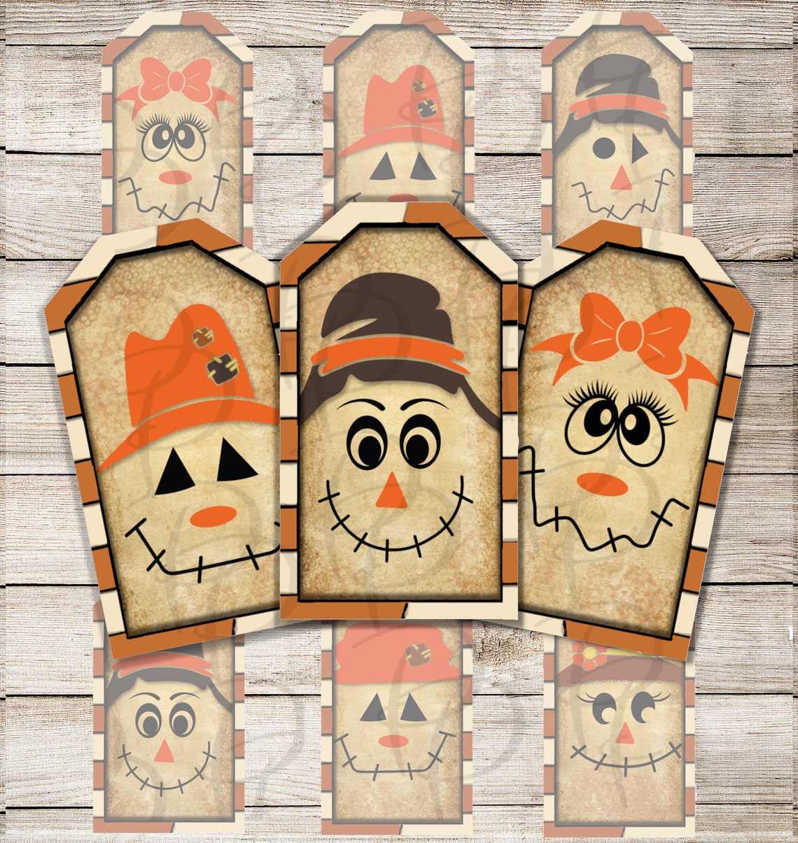 Scarecrow Tags Scarecrow Faces Vintage Look Autumn Tags - Etsy