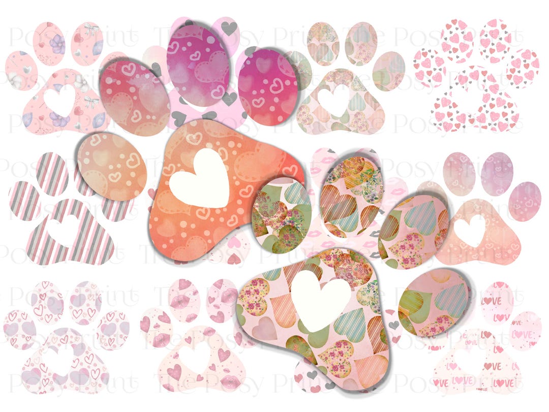 Paw Print Heart Clipart, Valentine's Day Pattern, Heart Clip Art ...