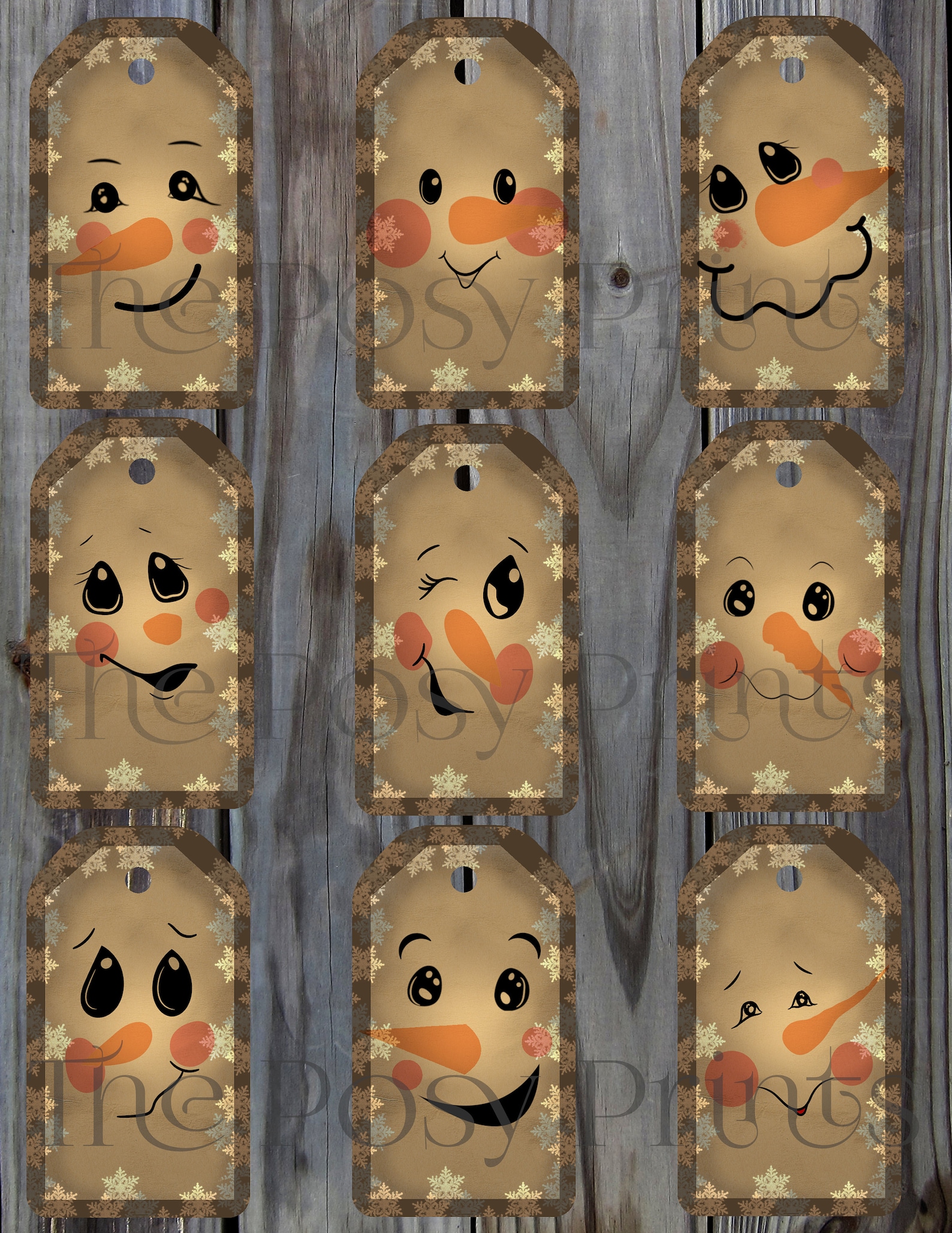 Snowman Tags Snowmen Faces Vintage Look Christmas Tags - Etsy