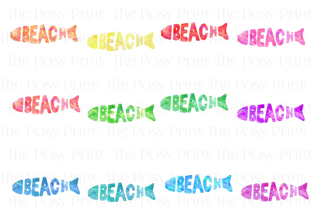 Fish, Beach, Beach Clip Art, Watercolor PNG , Beach Words, Printable ...