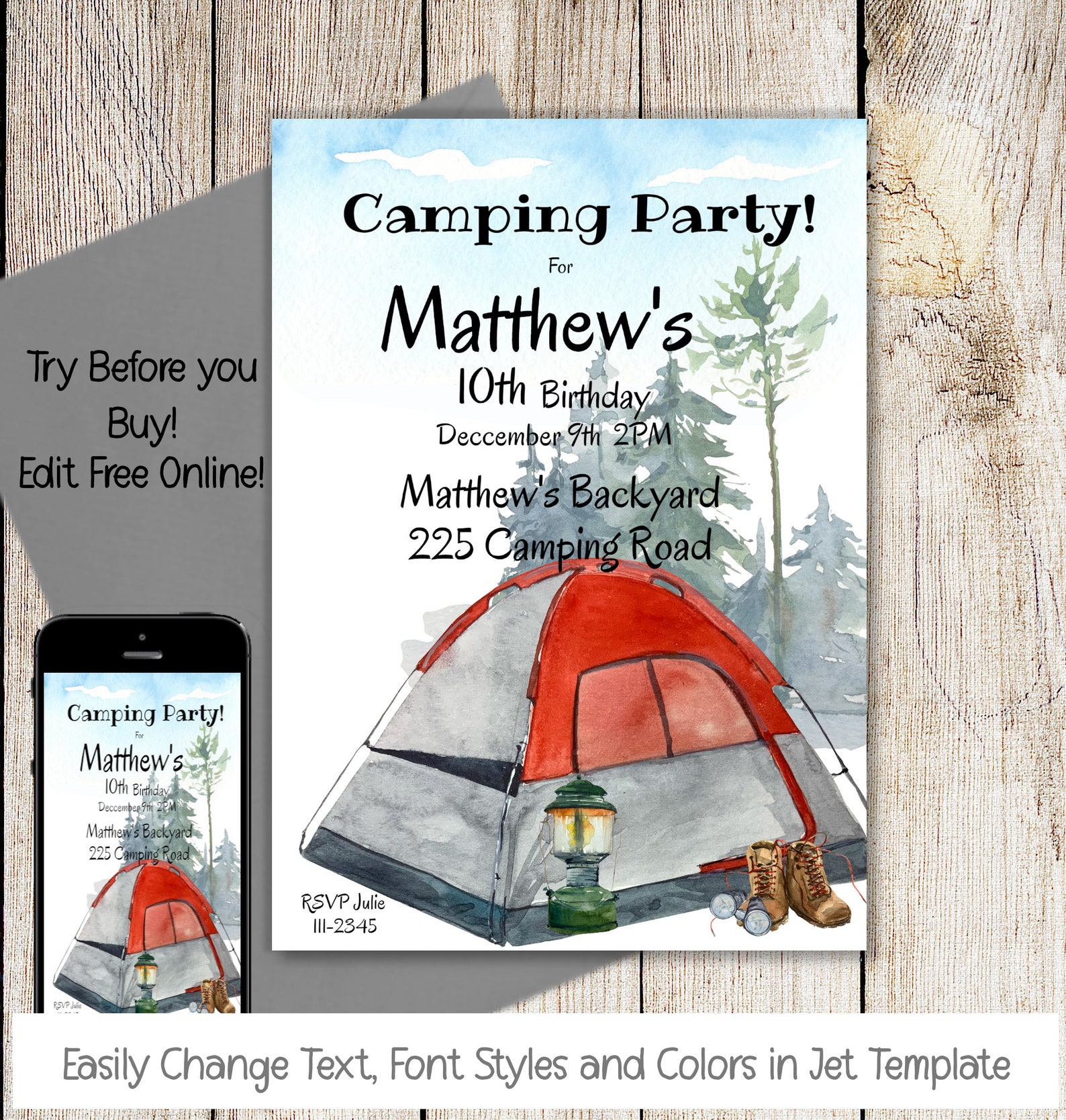 Camping Birthday Party Invitation Editable Camp Party - Etsy