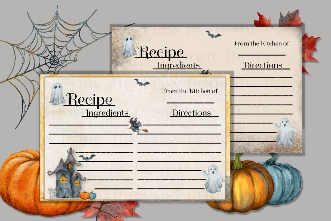 Halloween Recipe Cards, Haunted House, Two Recipe Card Designs, 4x6 ...