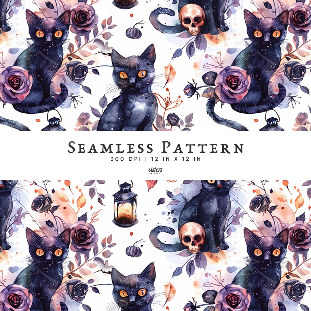 Cat Seamless Pattern, Black Cat, Halloween Cat Pattern, Black Cat ...