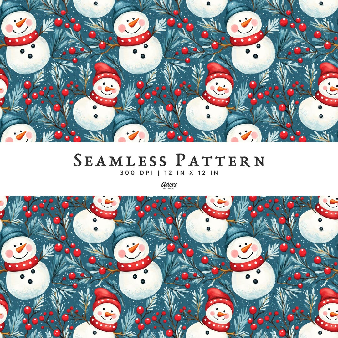 Christmas Snowman Digital Paper Snowman Seamless Pattern Winter Snowman ...