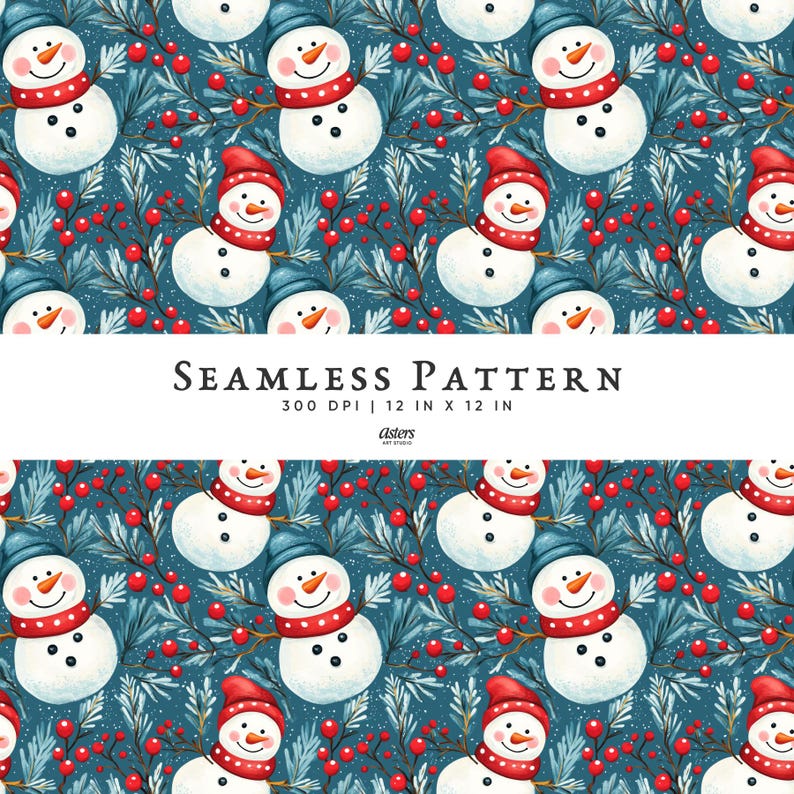 Christmas Snowman Digital Paper Snowman Seamless Pattern Winter Snowman ...