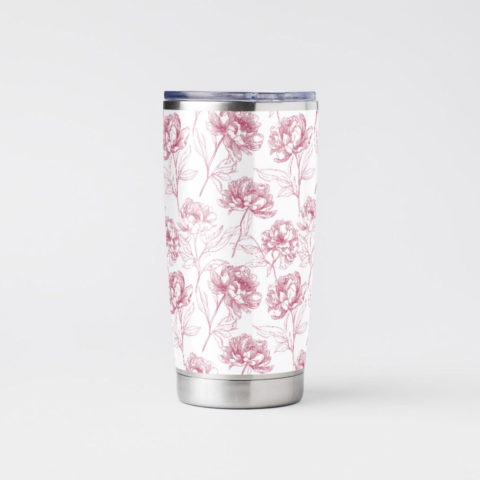 Pink Peony Line Art Seamless Pattern Floral Digital Paper Elegant Hand ...