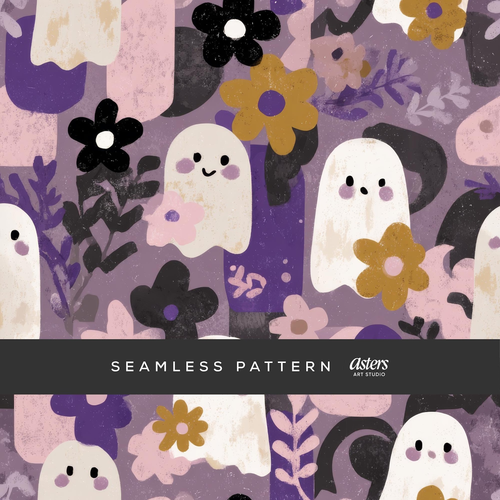 Halloween Floral Ghost Seamless Pattern Pastel Digital Paper Cute ...