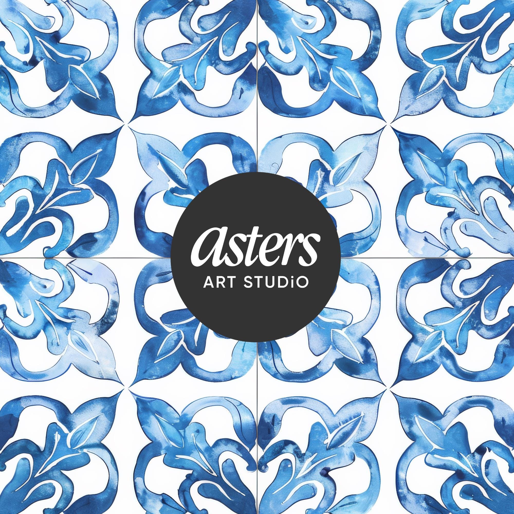 Mediterranean Blue Tile Seamless Pattern, Watercolor Azulejo Digital ...