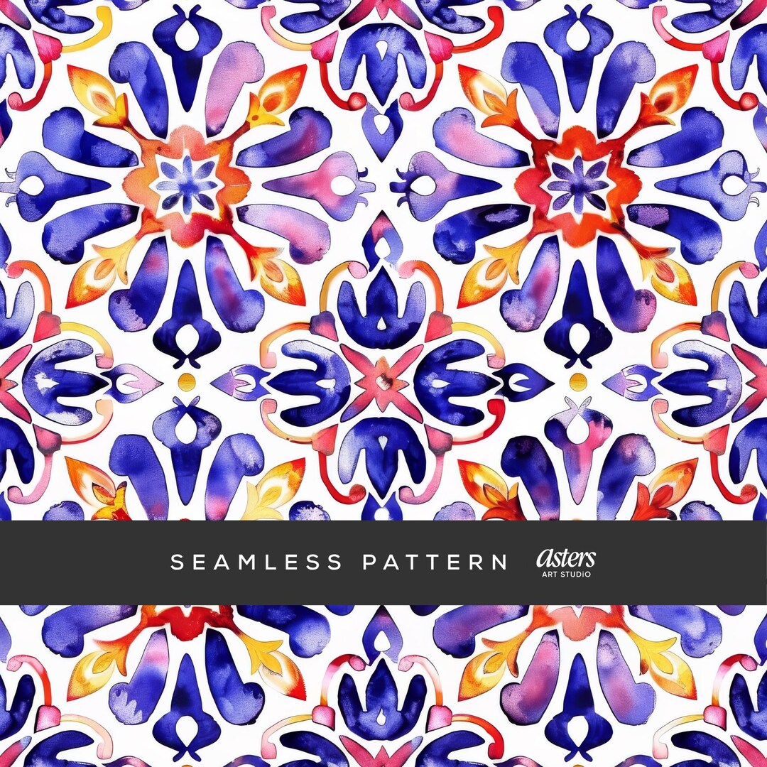 Fiesta Tiles Seamless Pattern Mexican Talavera Watercolor Digital Paper ...