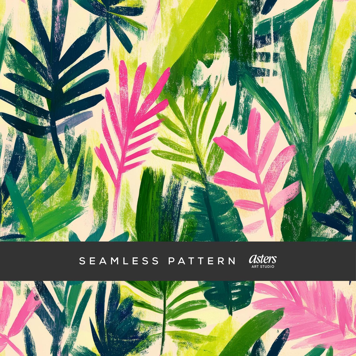 Preppy Tropical Leaf Seamless Pattern Gouache Digital Paper Painterly ...