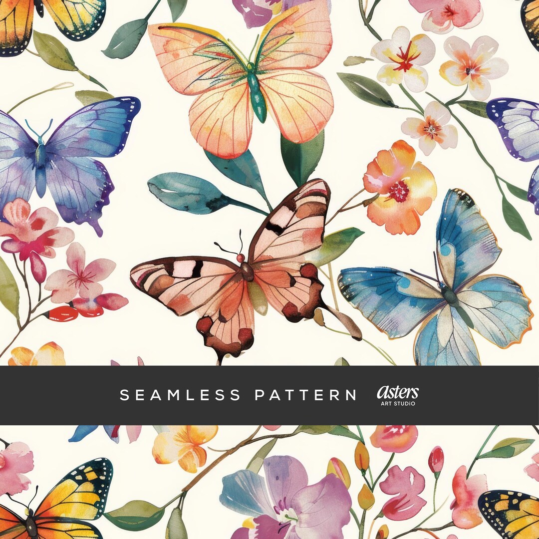 Watercolor Butterfly Seamless Pattern Spring Floral Digital Paper ...