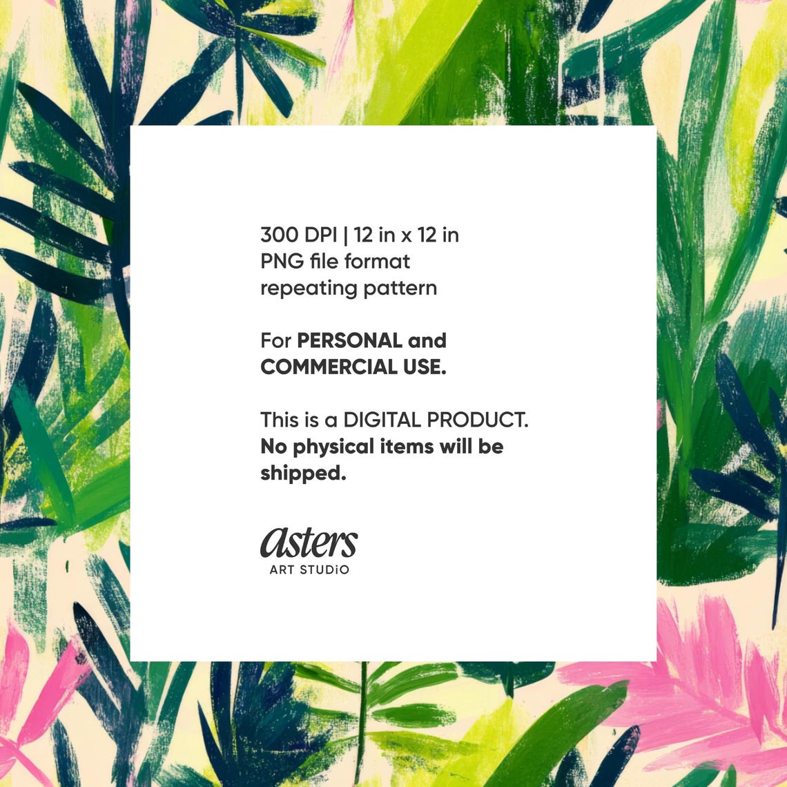 Preppy Tropical Leaf Seamless Pattern Gouache Digital Paper Painterly ...