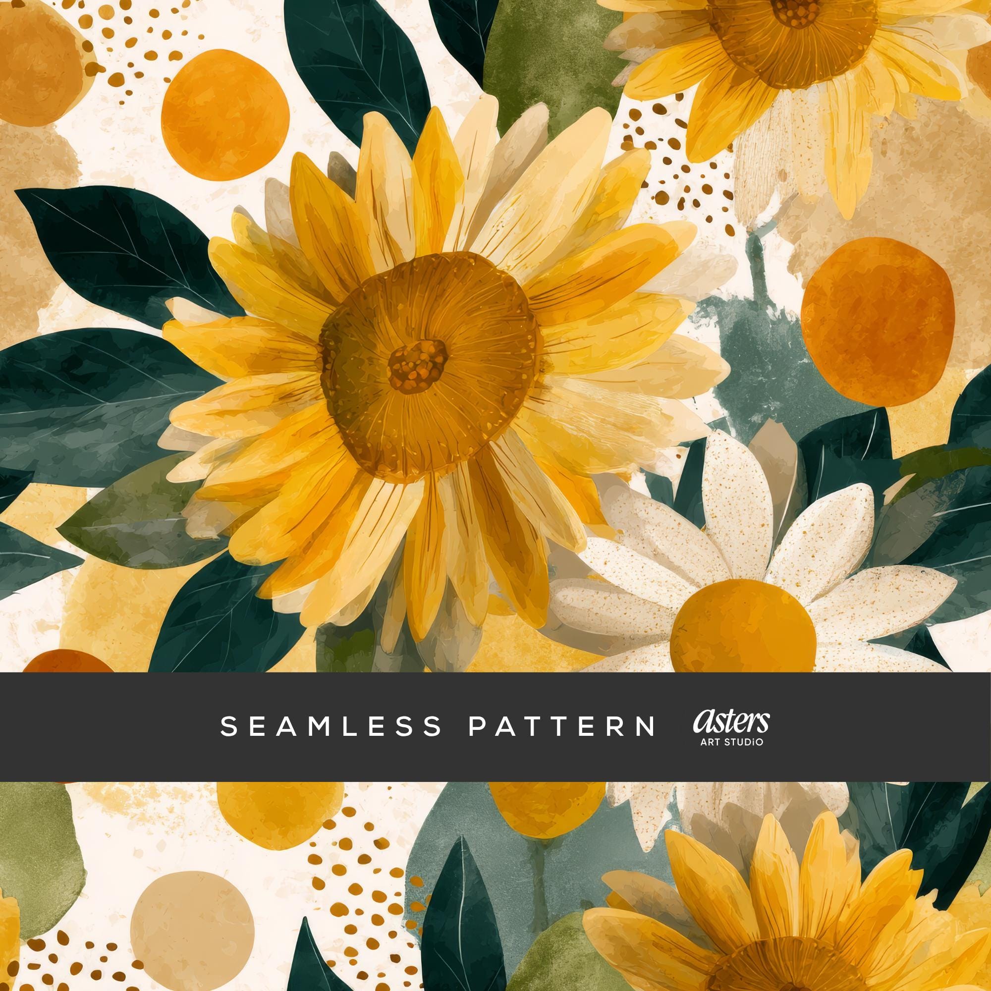 Seamless Sunflowers and Daisy Pattern, 70s Retro Floral Digital Paper ...