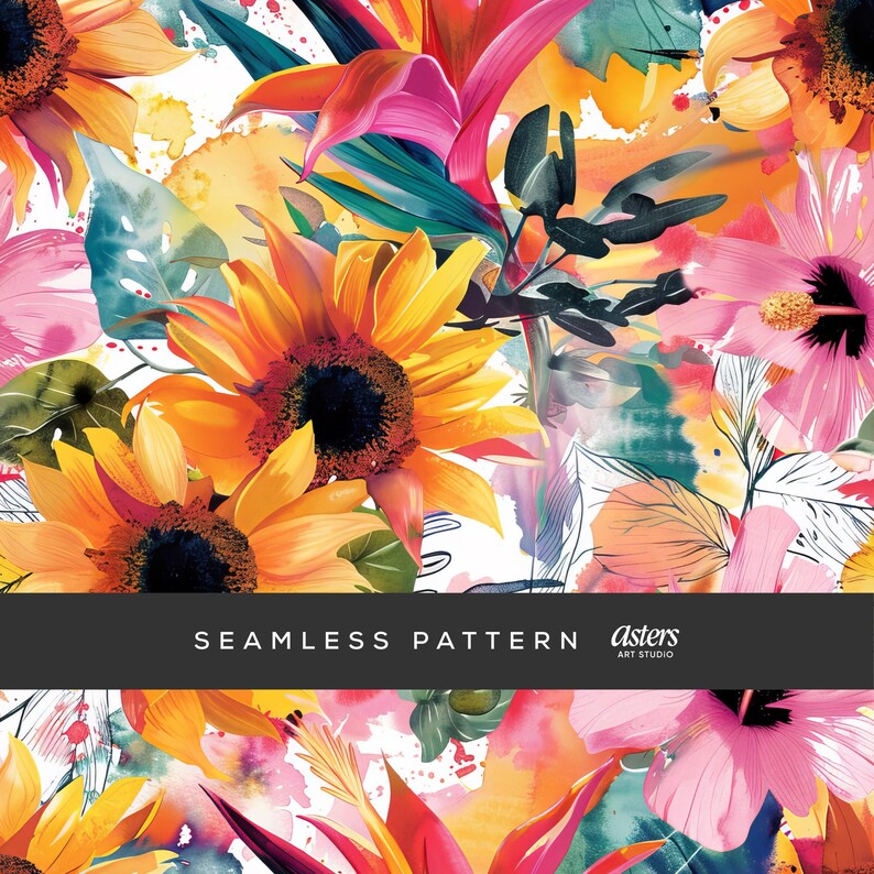 Sunflower Seamless Pattern, Summer Sunflower Digital Paper, Sunflower ...