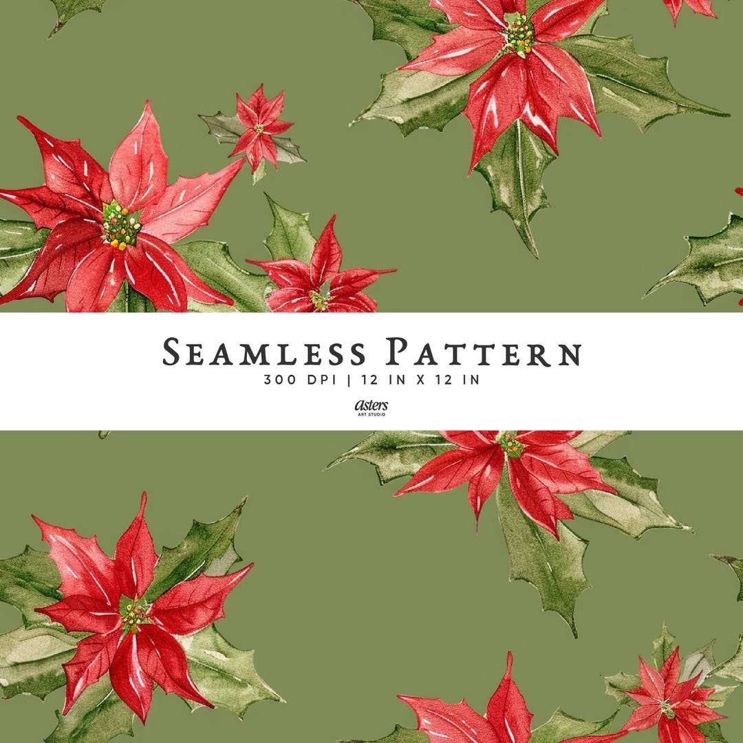 Christmas Poinsettia Seamless Pattern, Christmas Digital Paper ...