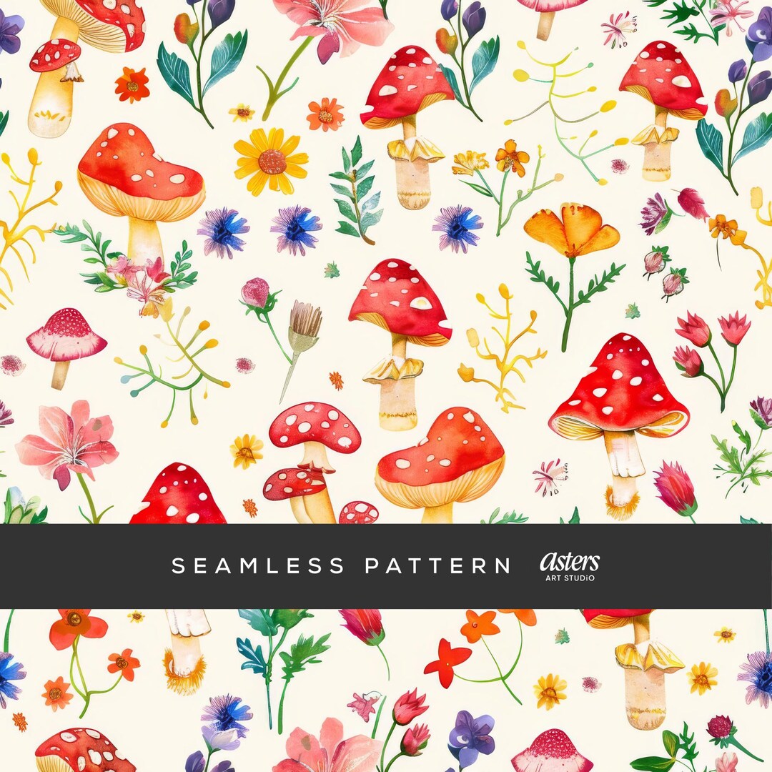 Mushroom Seamless Pattern, Seamless Mushroom Art, Mushroom Fabric PNG ...