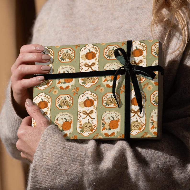 Sage Green Halloween Seamless Pattern, Coquette Pumpkin Digital Paper ...