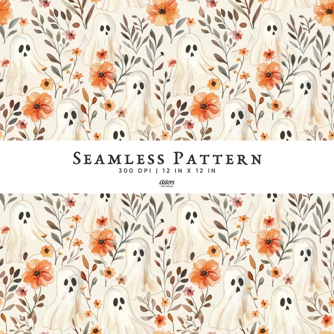 Halloween Floral Ghost Seamless Halloween Ghost Print Halloween ...