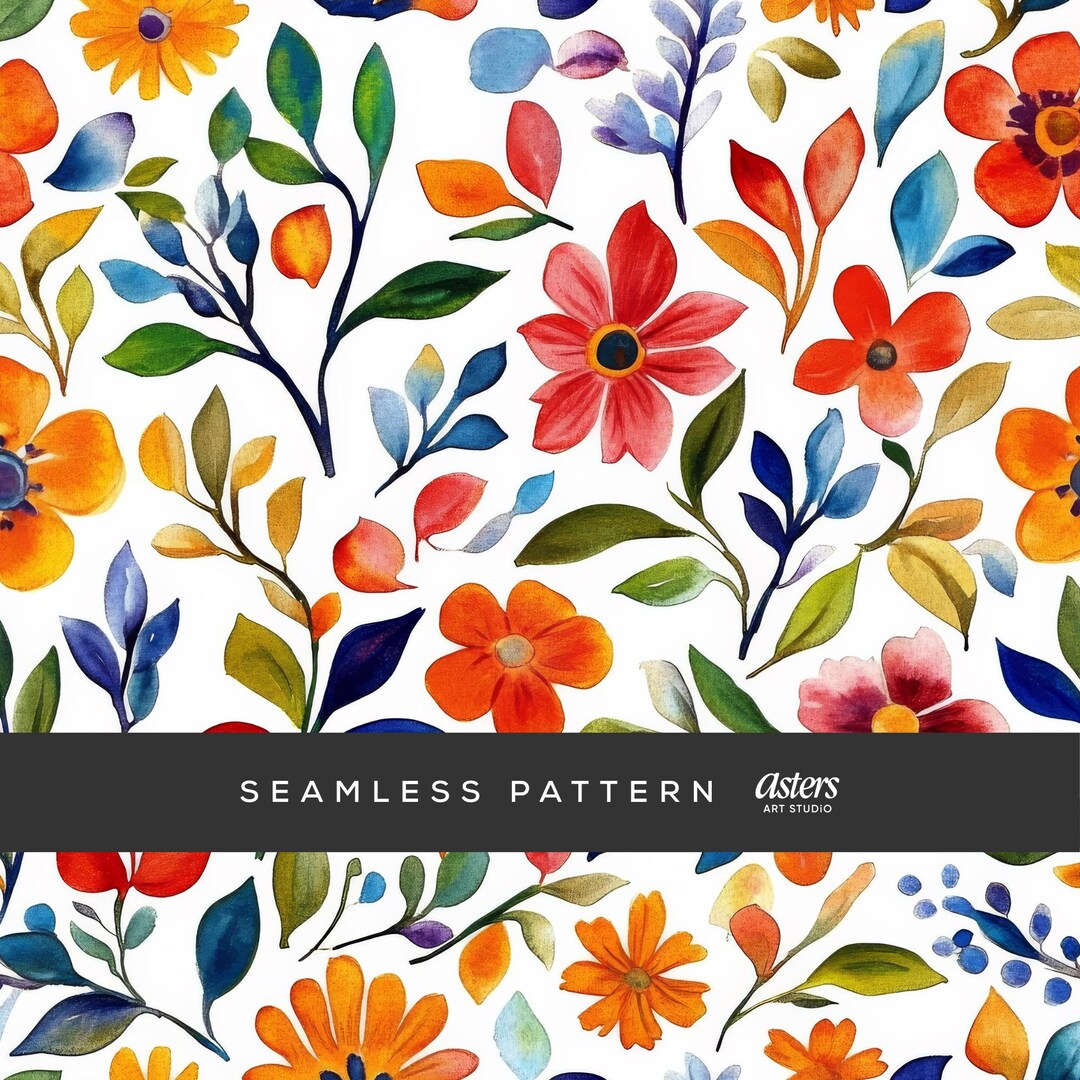 Colorful Floral Ditsy Seamless Pattern, Watercolor Digital Paper ...