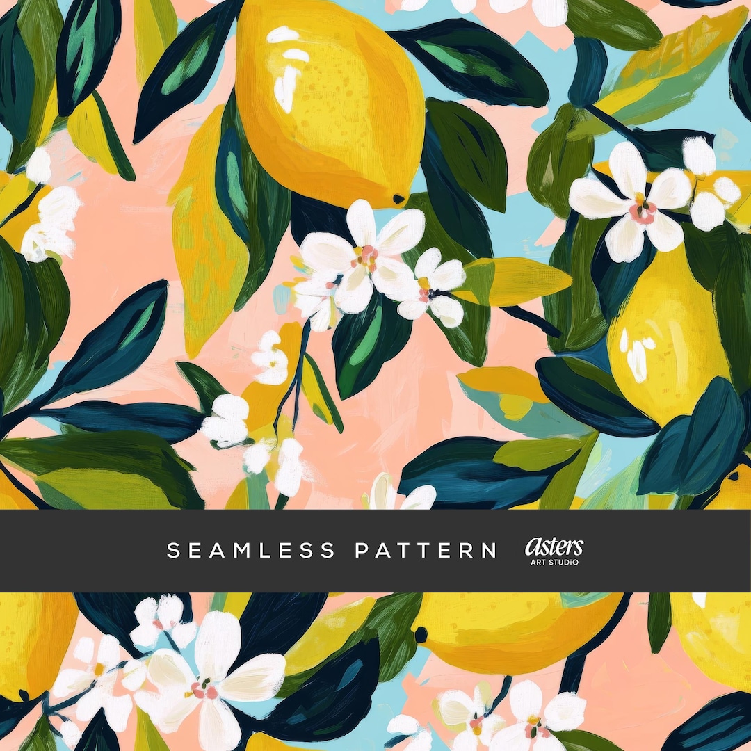 Seamless Lemons Pattern Lemons Pattern Floral Lemons Digital Paper Lemons Blossoms Surface ...