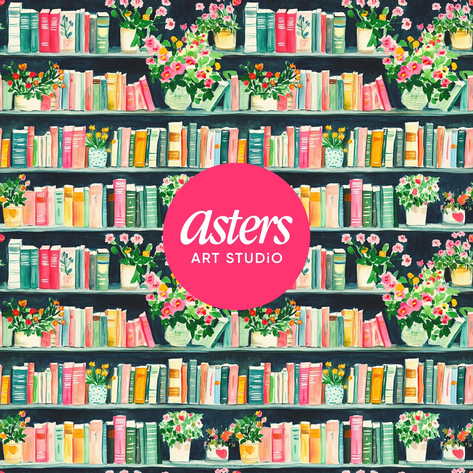 Bookshelf Seamless Pattern Books Flowers Digital Paper Book Lover ...