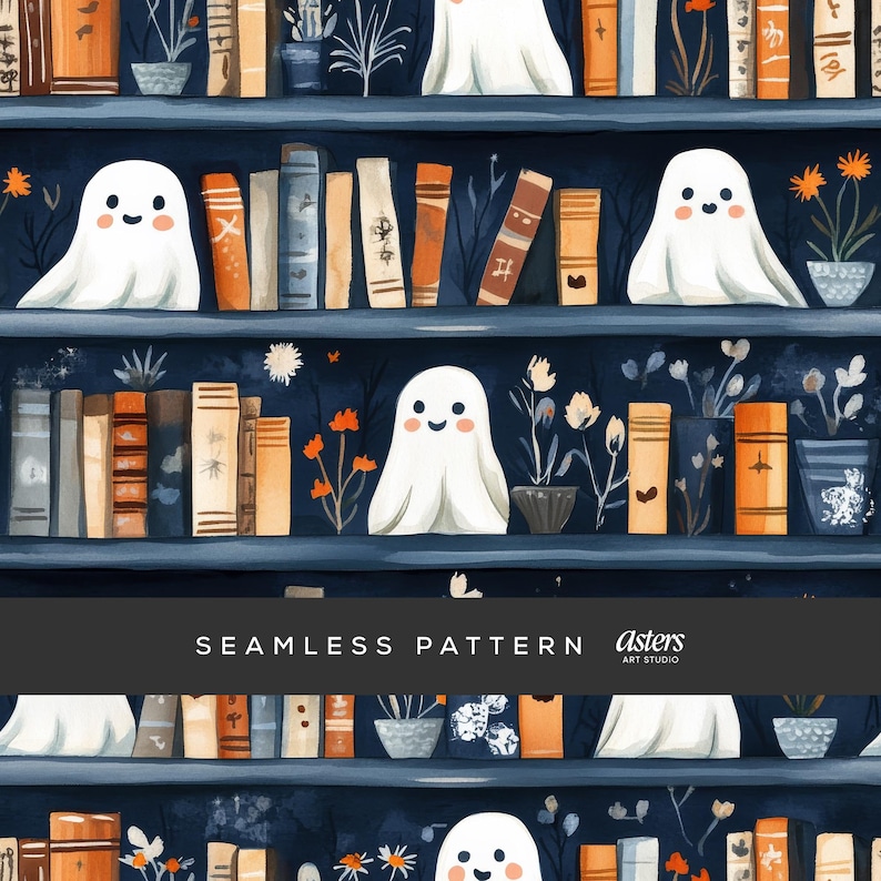 Ghost Book Seamless Pattern Bookish Ghost Digital Paper Book Lover ...