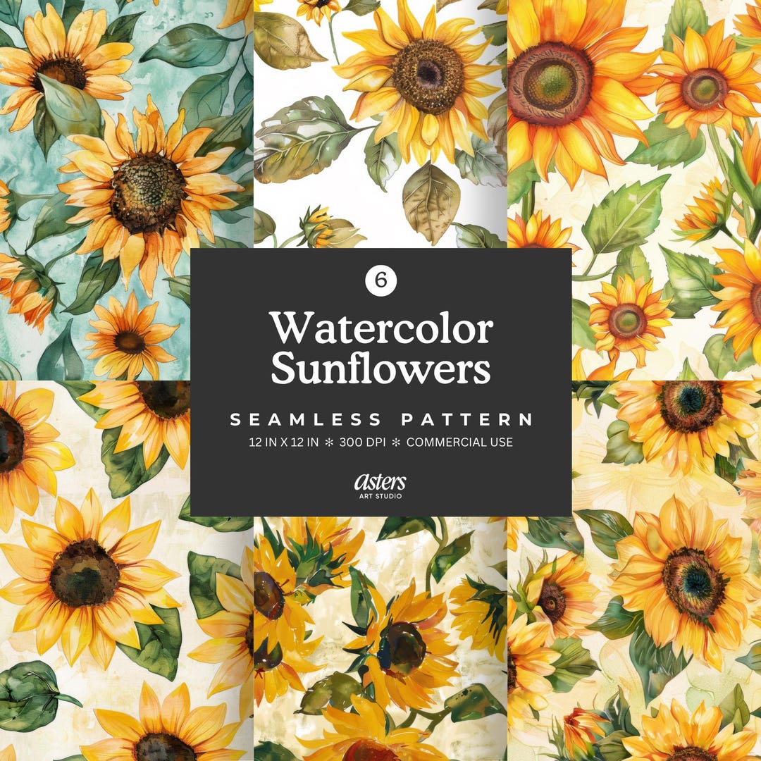 Sunflower Seamless Pattern Watercolor Sunflower Digital Paper Floral ...