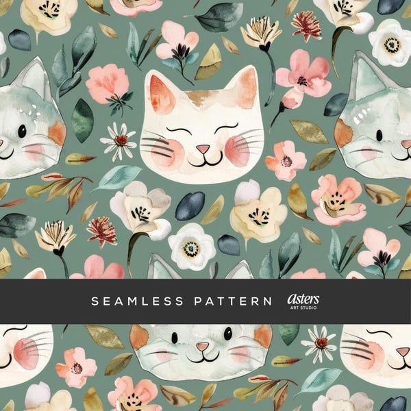 Kitty Seamless Pattern - Etsy