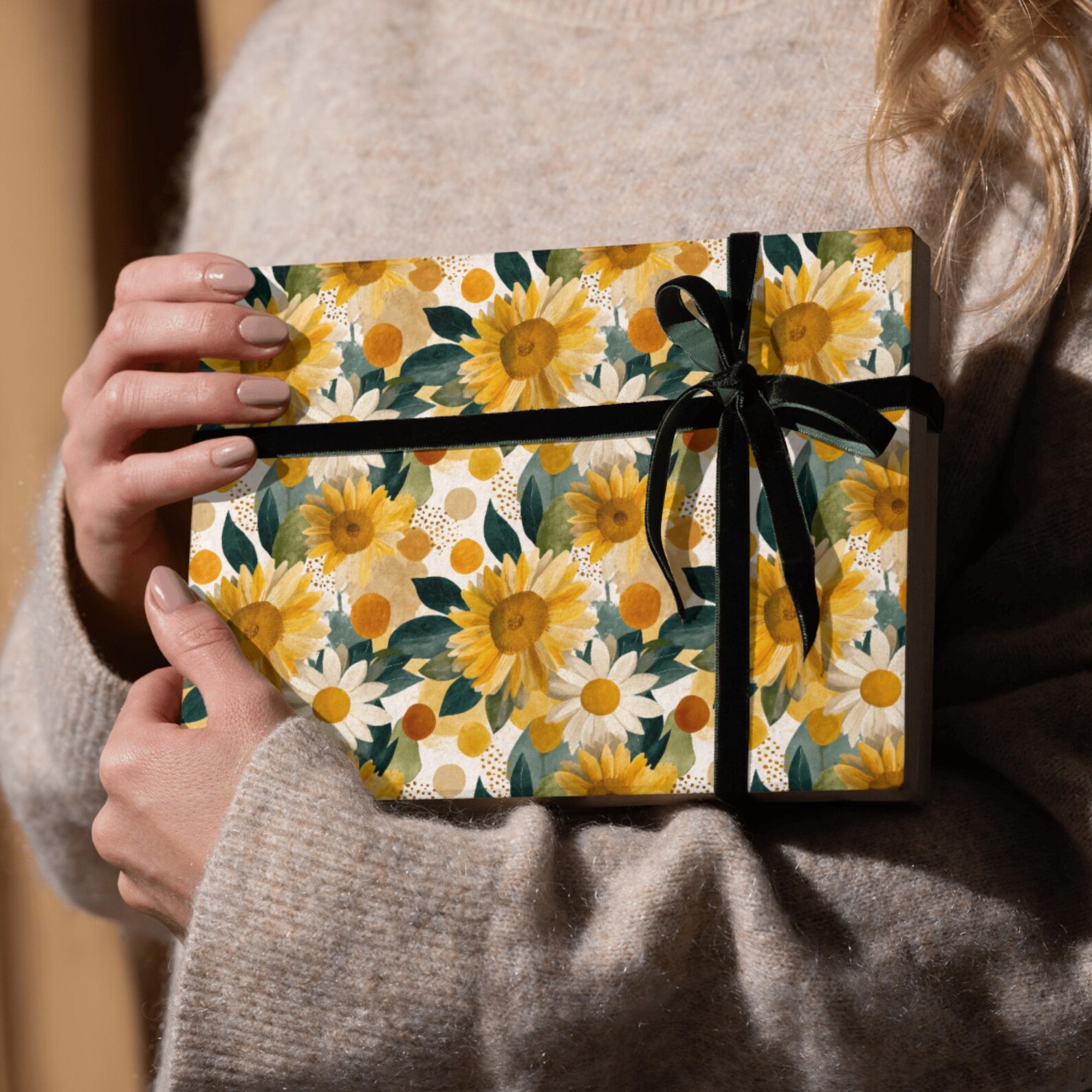 Seamless Sunflowers and Daisy Pattern, 70s Retro Floral Digital Paper ...