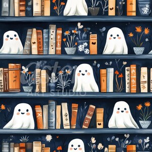 Ghost Book Seamless Pattern Bookish Ghost Digital Paper Book Lover ...