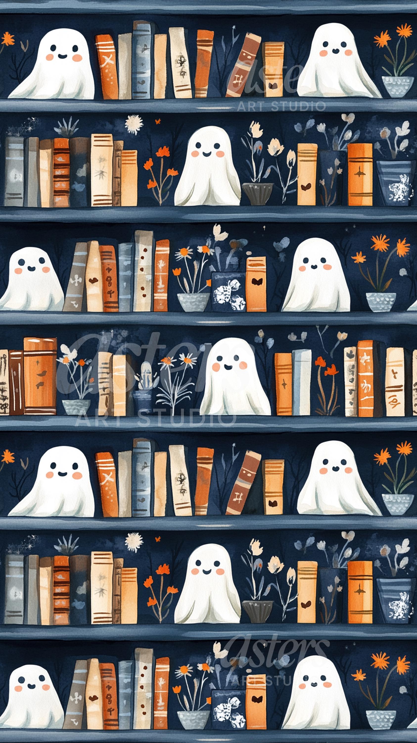 Ghost Book Seamless Pattern Bookish Ghost Digital Paper Book Lover ...