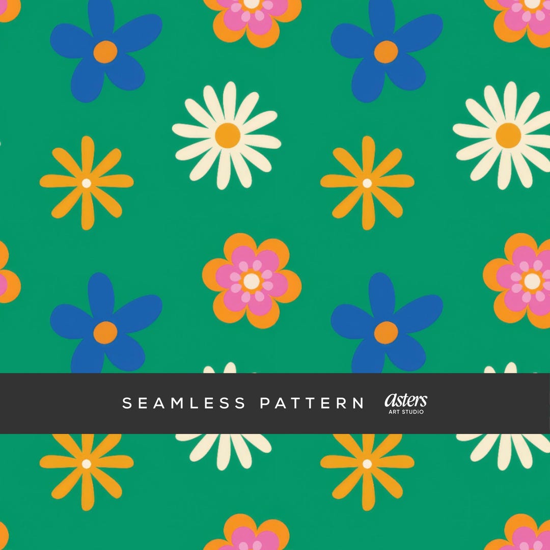 Retro Floral Seamless Pattern, 70s Groovy Flower Digital Paper With ...
