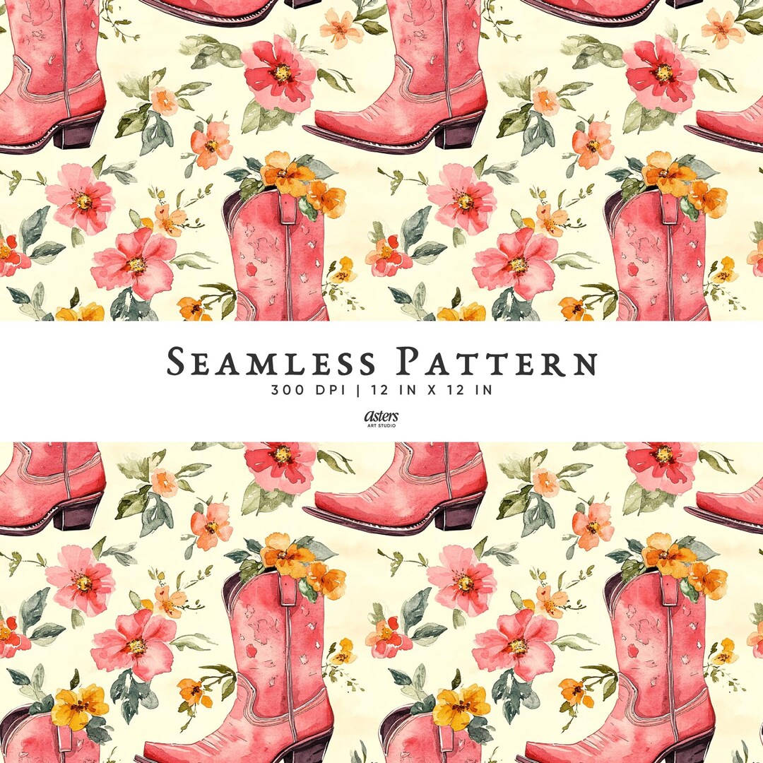 Pink Cowgirl Boots Seamless Pattern Boho Pattern Seamless Pink Boots ...