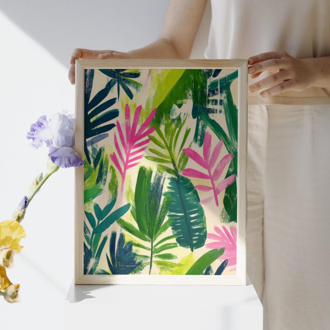 Preppy Tropical Leaf Seamless Pattern Gouache Digital Paper Painterly ...