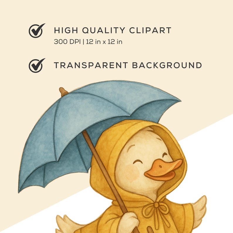 Rainy Day Duckling Clipart Single PNG, Cute Baby Duck in Raincoat With ...