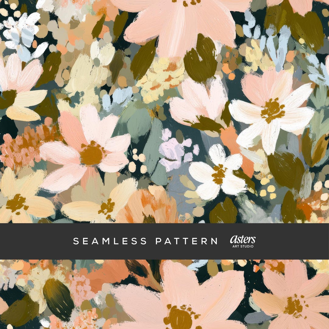 Muted Autumn Floral Seamless Pattern, Painterly Wildflower Digital ...