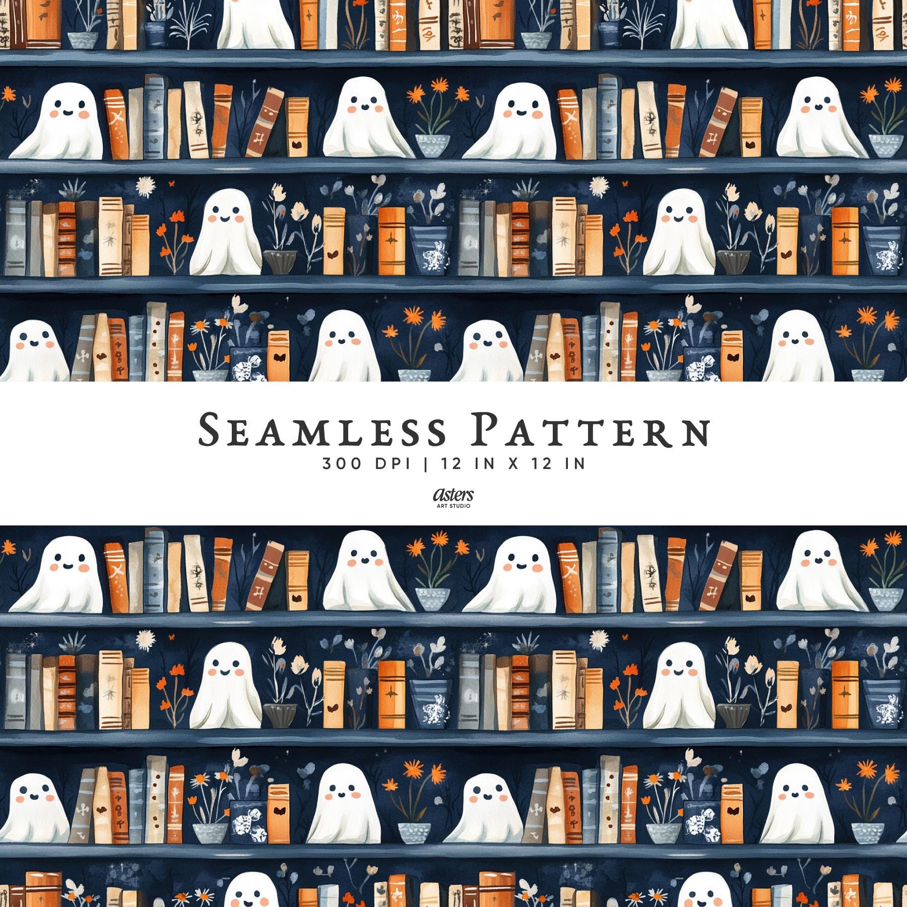 Ghost Book Seamless Pattern Bookish Ghost Digital Paper Book Lover ...