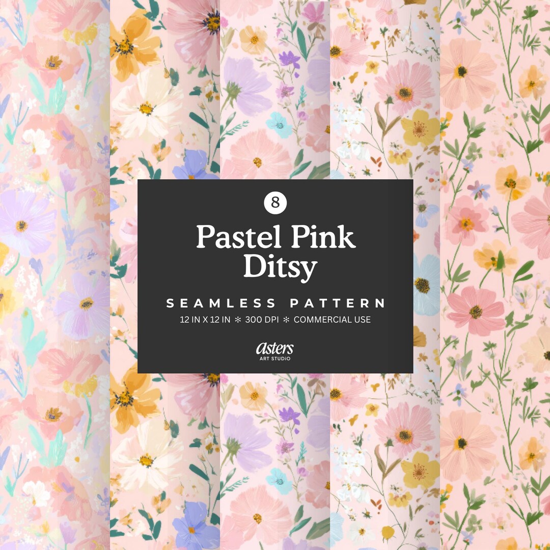 Pastel Pink Ditsy Seamless Pattern Bundle, 8 Floral Digital Papers ...