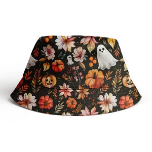 Halloween Floral Ghost Seamless Pattern, Spooky Autumn Pumpkin Digital ...