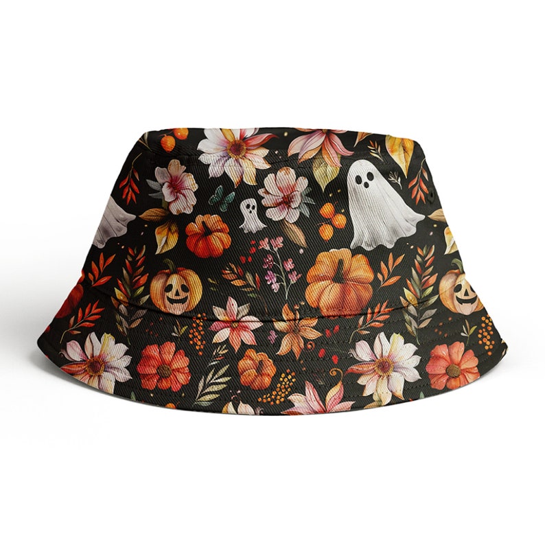 Halloween Floral Ghost Seamless Pattern, Spooky Autumn Pumpkin Digital ...