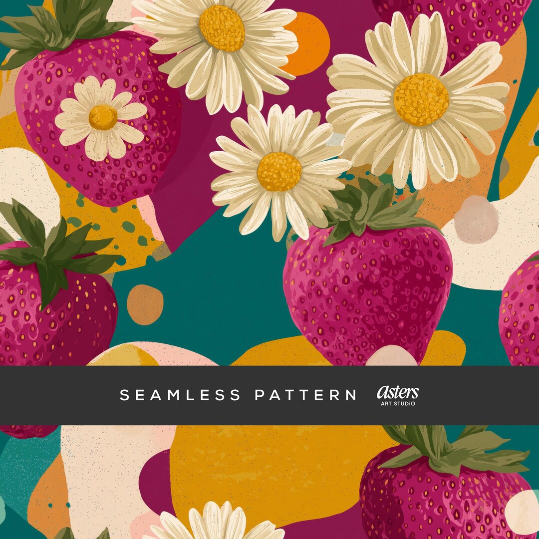 Strawberry Daisy Seamless Pattern Digital Paper Colorful Summer Fruit ...